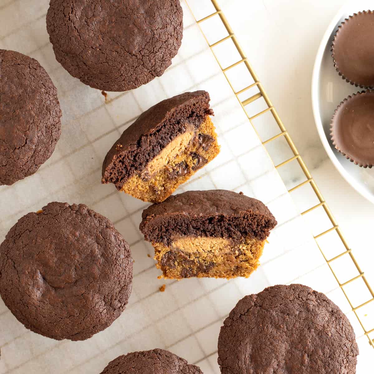 Peanut Butter Cup Stuffed Brookies - The BakerMama