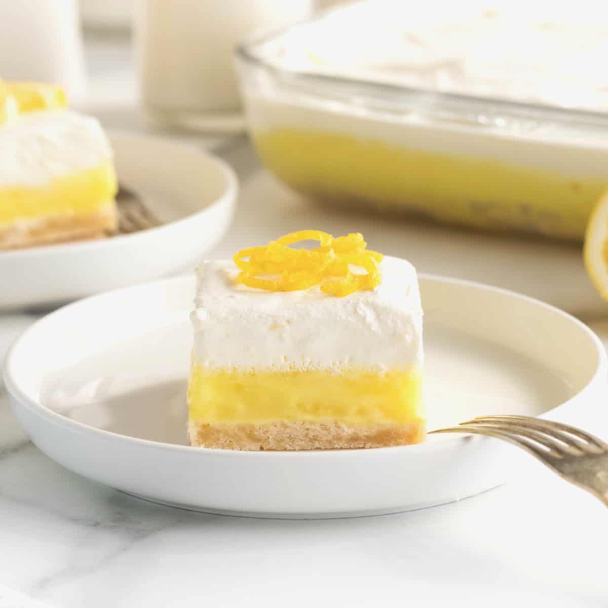 Lemon Pudding Bars - The BakerMama