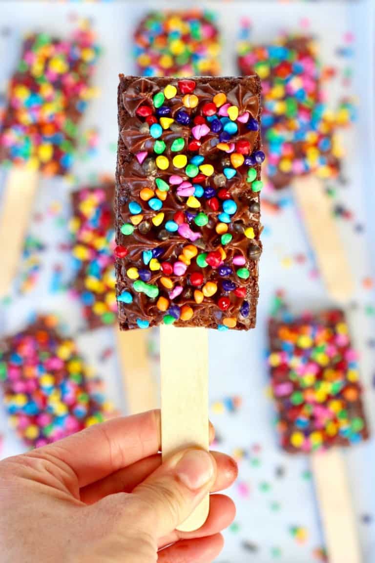 Frosted Fudge Brownie Pops - The BakerMama