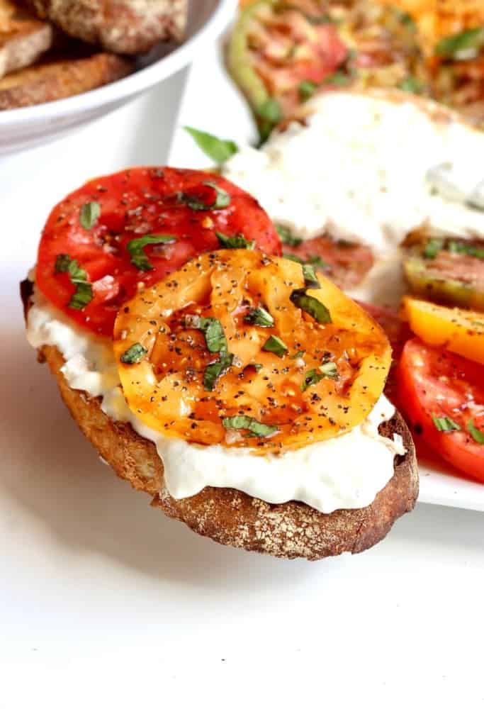 Burrata and Heirloom Tomatoes with Toasted Bread - The BakerMama