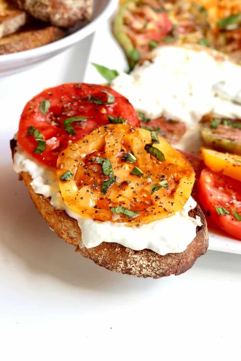 Burrata and Heirloom Tomatoes with Toasted Bread - The BakerMama
