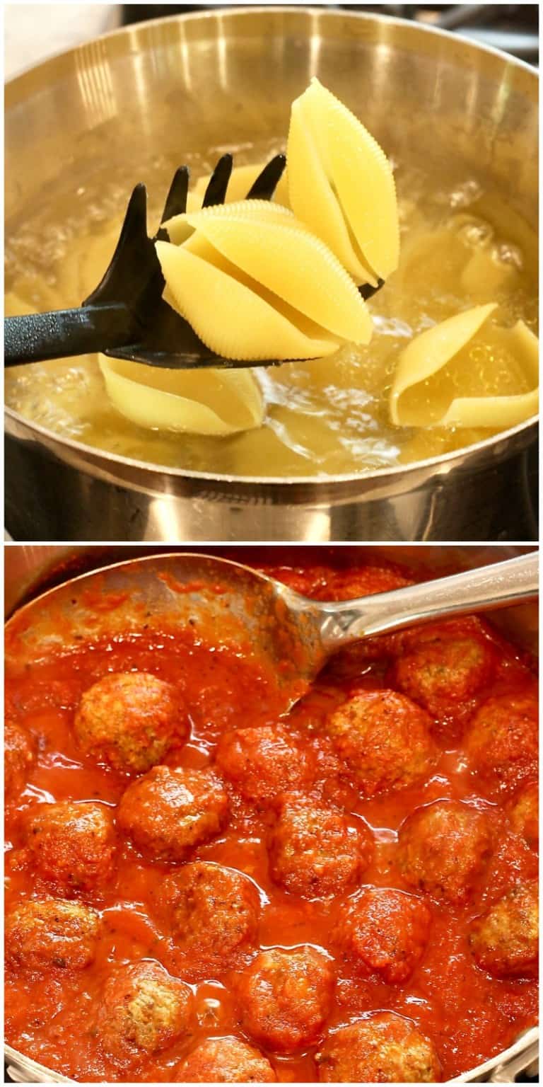 Meatball Stuffed Pasta Shells - The BakerMama