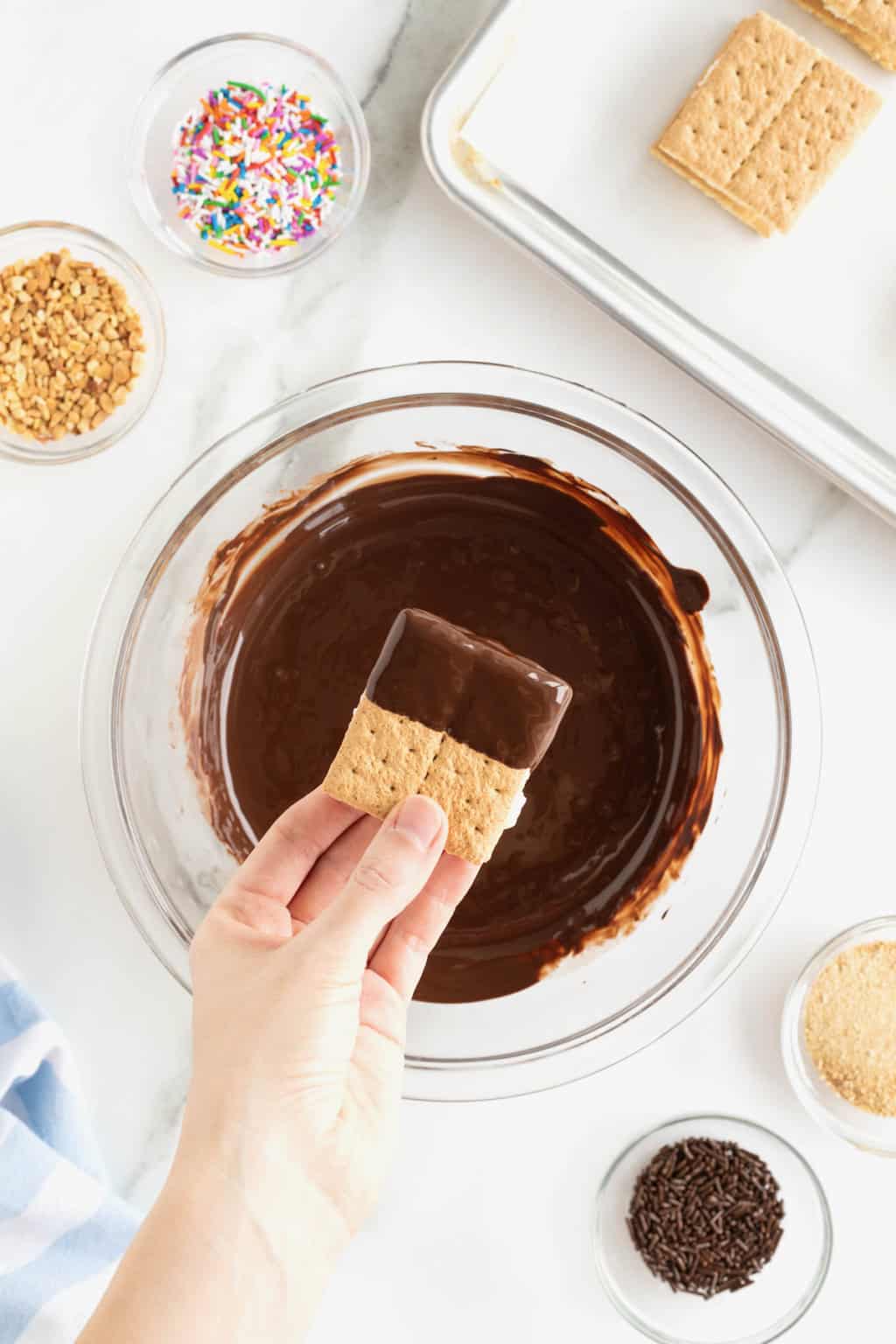 Chocolate-Dipped Graham Cracker Ice Cream Sandwiches - The BakerMama