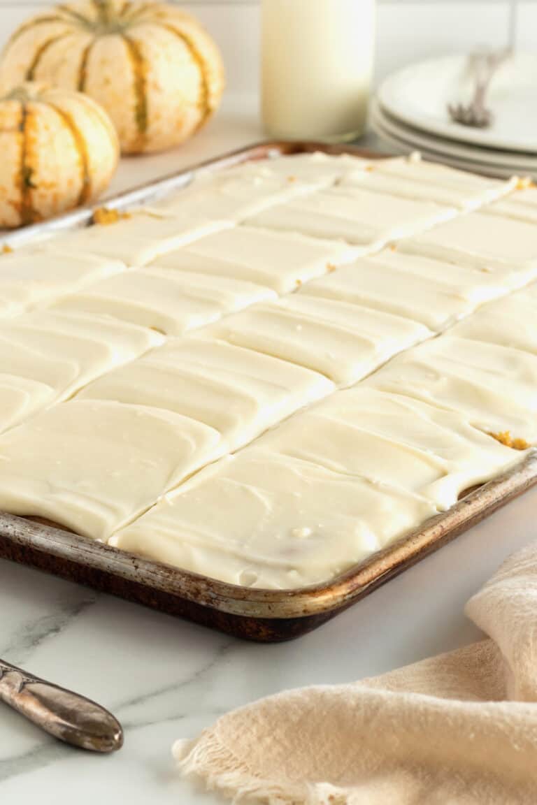 Pumpkin Sheet Cake - The BakerMama