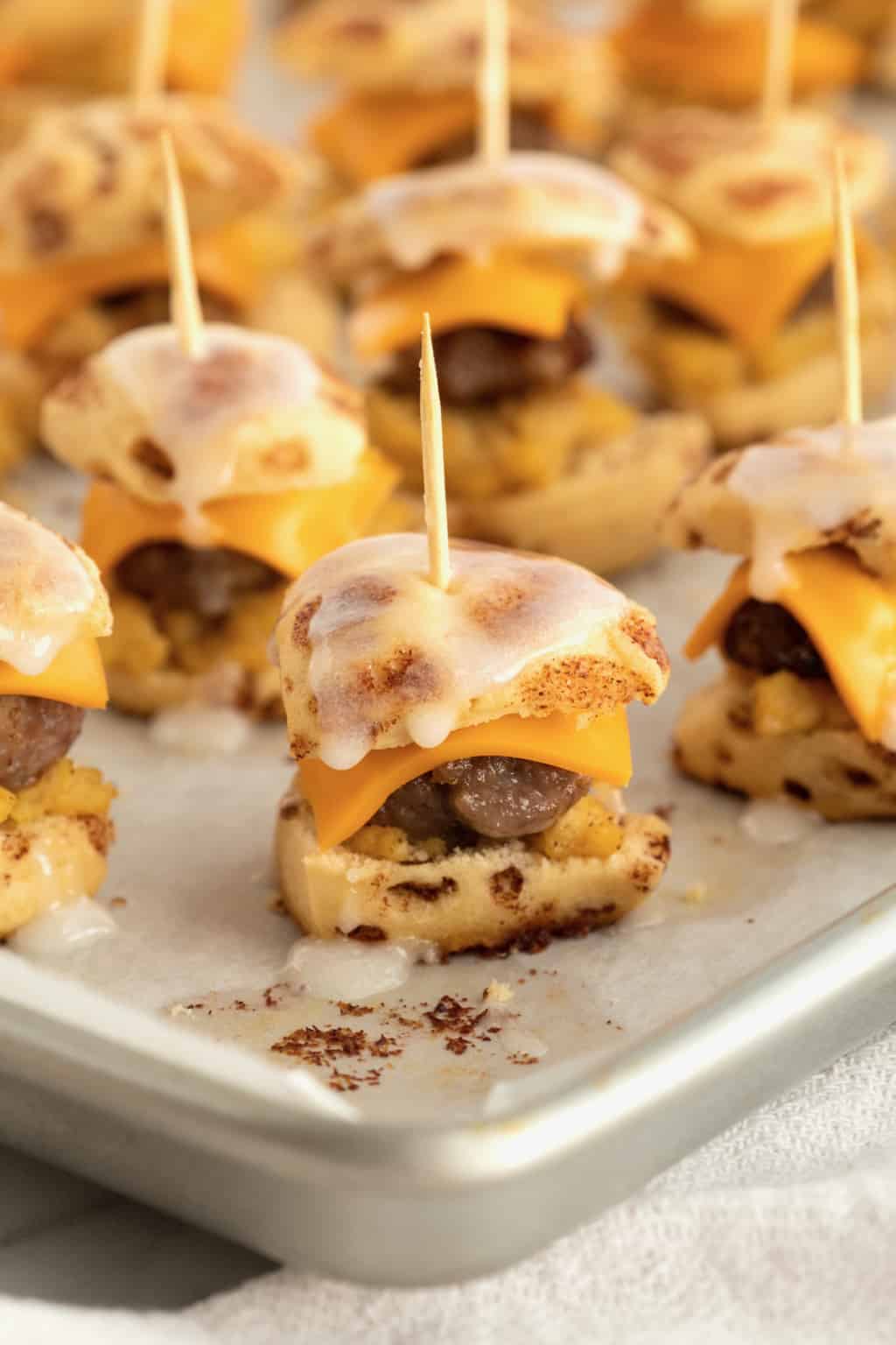 Cinnamon Roll Breakfast Sandwich Bites - The BakerMama