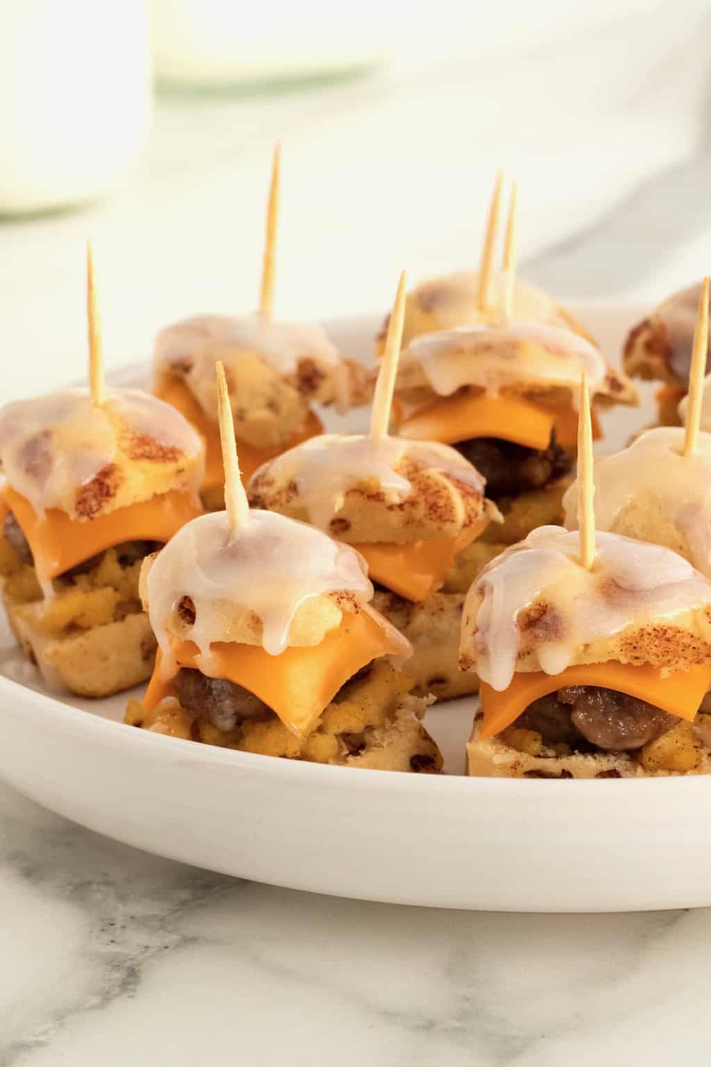 Cinnamon Roll Breakfast Sandwich Bites - The BakerMama