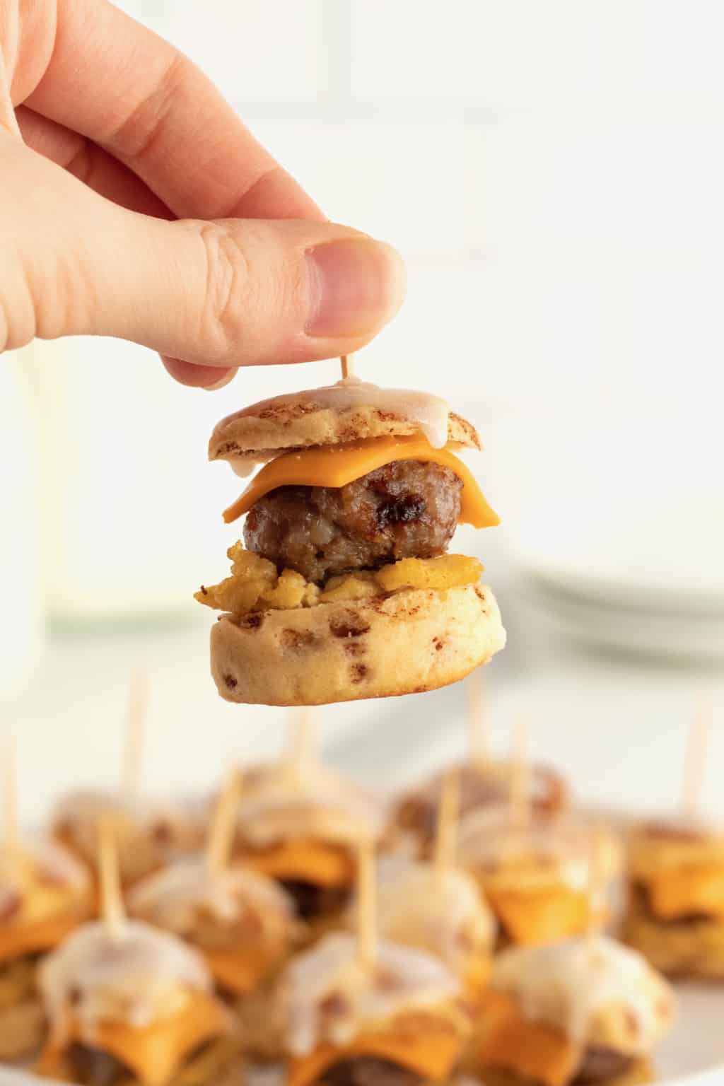 Cinnamon Roll Breakfast Sandwich Bites - The BakerMama