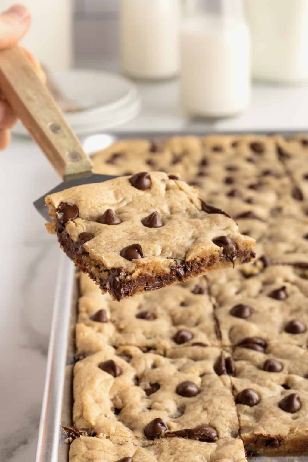 Sheet Pan Chocolate Chip Cookie Bars - The BakerMama