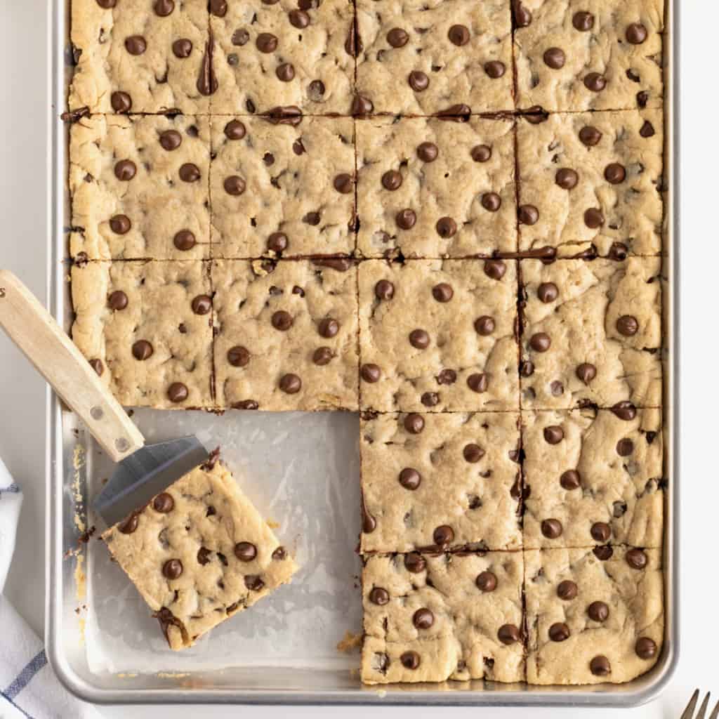 Sheet Pan Chocolate Chip Cookie Bars - The BakerMama