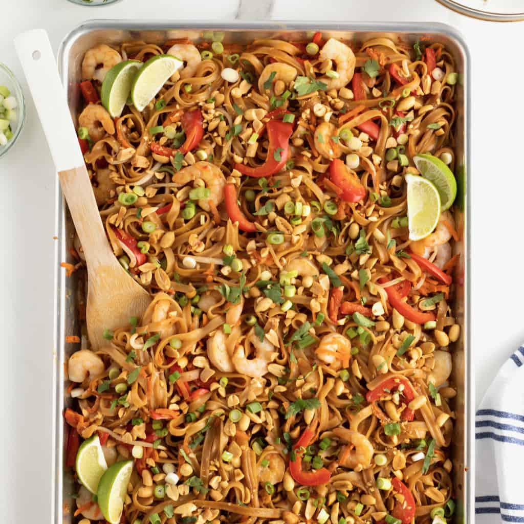 Sheet Pan Shrimp Pad Thai - The BakerMama