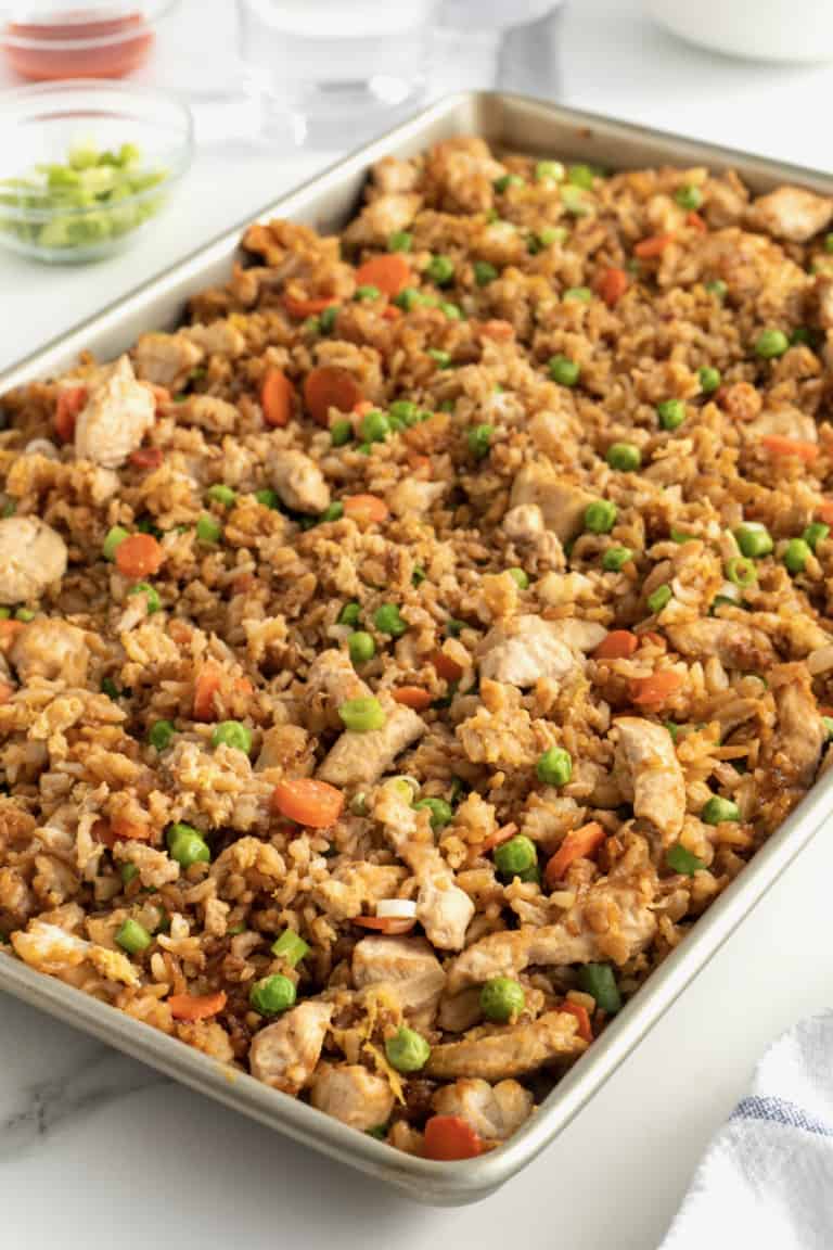 Sheet Pan Chicken Fried Rice - The BakerMama