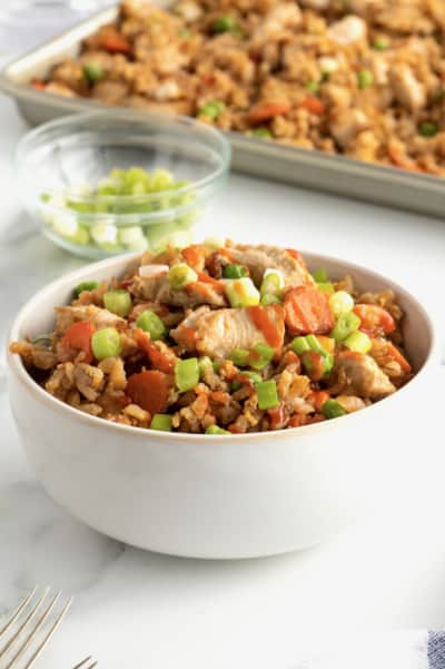 Sheet Pan Chicken Fried Rice - The BakerMama