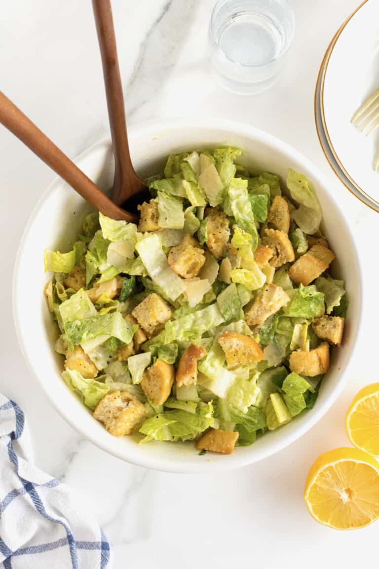 Chopped Caesar Salad with Homemade Croutons - The BakerMama