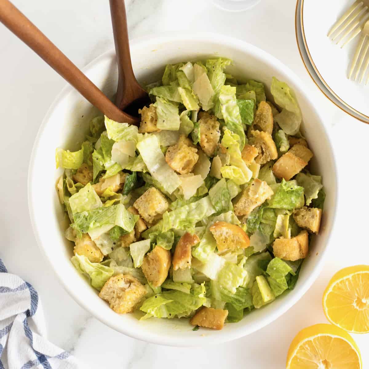 Chopped Caesar Salad with Homemade Croutons - The BakerMama