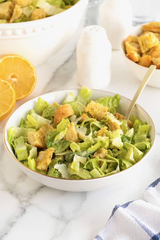 Chopped Caesar Salad with Homemade Croutons - The BakerMama
