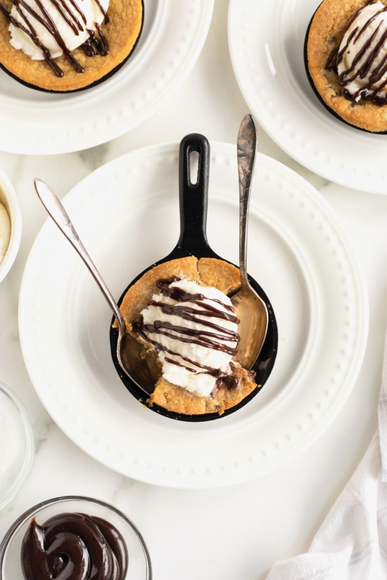 Mini Skillet Chocolate Chip Cookie Sundaes - The BakerMama