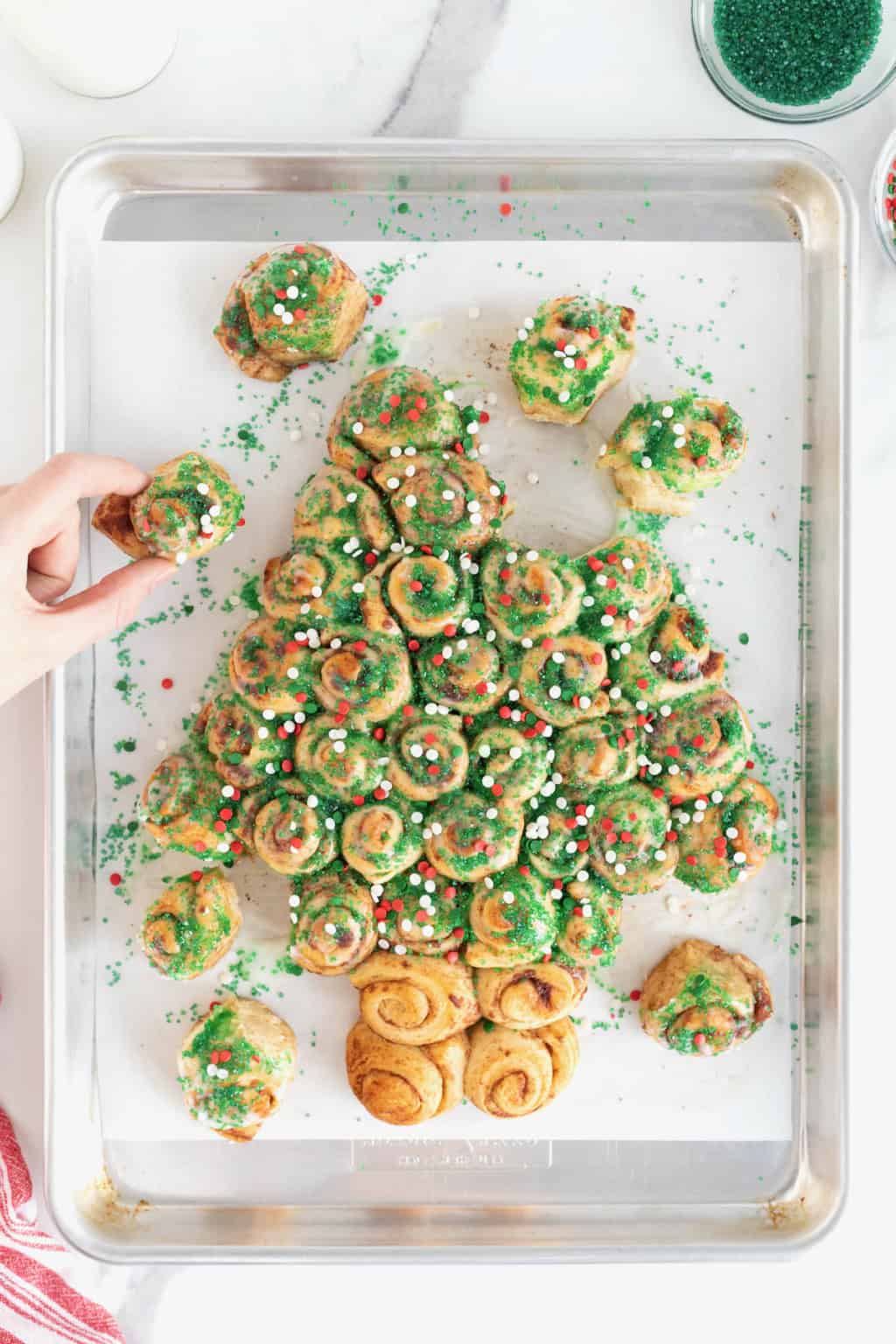 Christmas Tree Cinnamon Roll Pull-Apart - The BakerMama